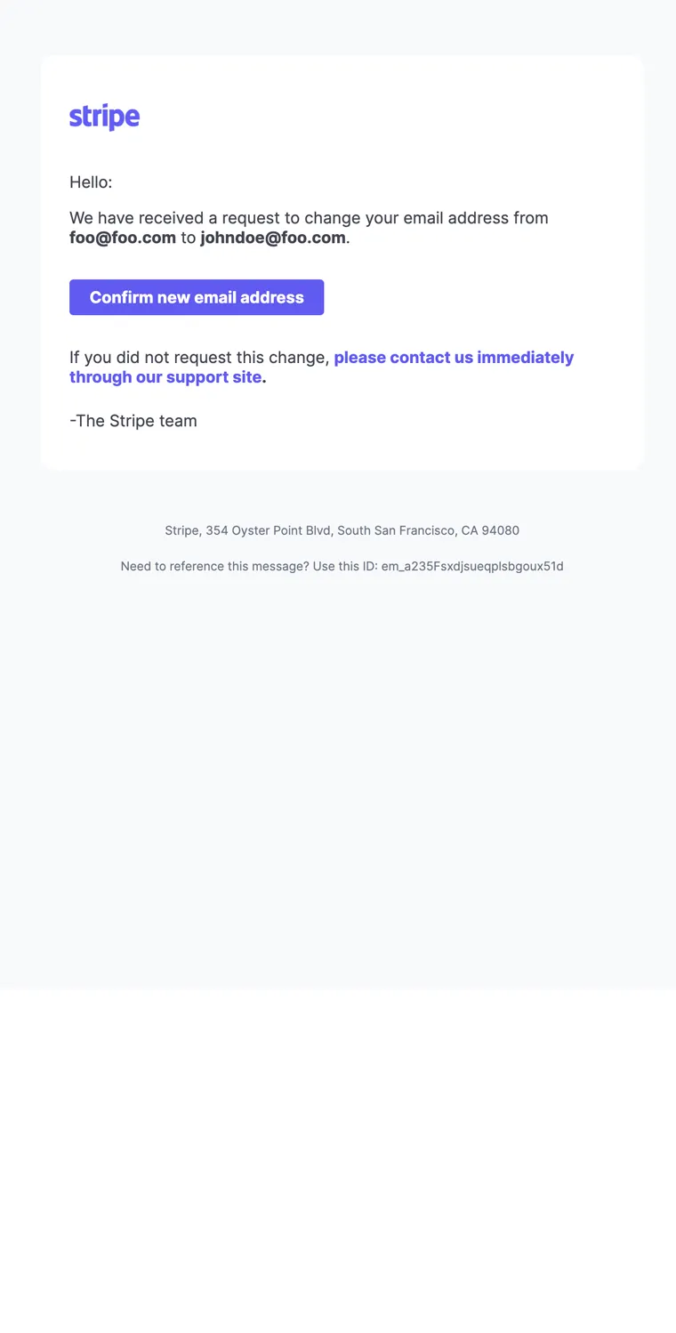 Change email confirmation Email Template — Stripe